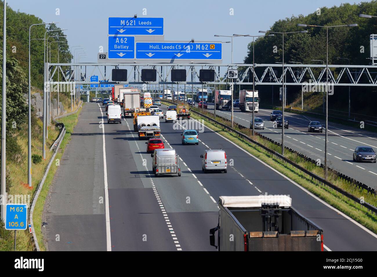 Traffic on the M62 between Leeds & Bradford at Junctions 27 & 26 Stock ...