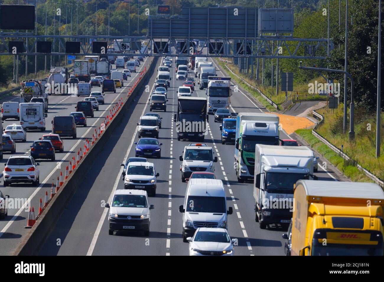 Traffic on the M62 between Leeds & Bradford at Junctions 27 & 26 Stock ...