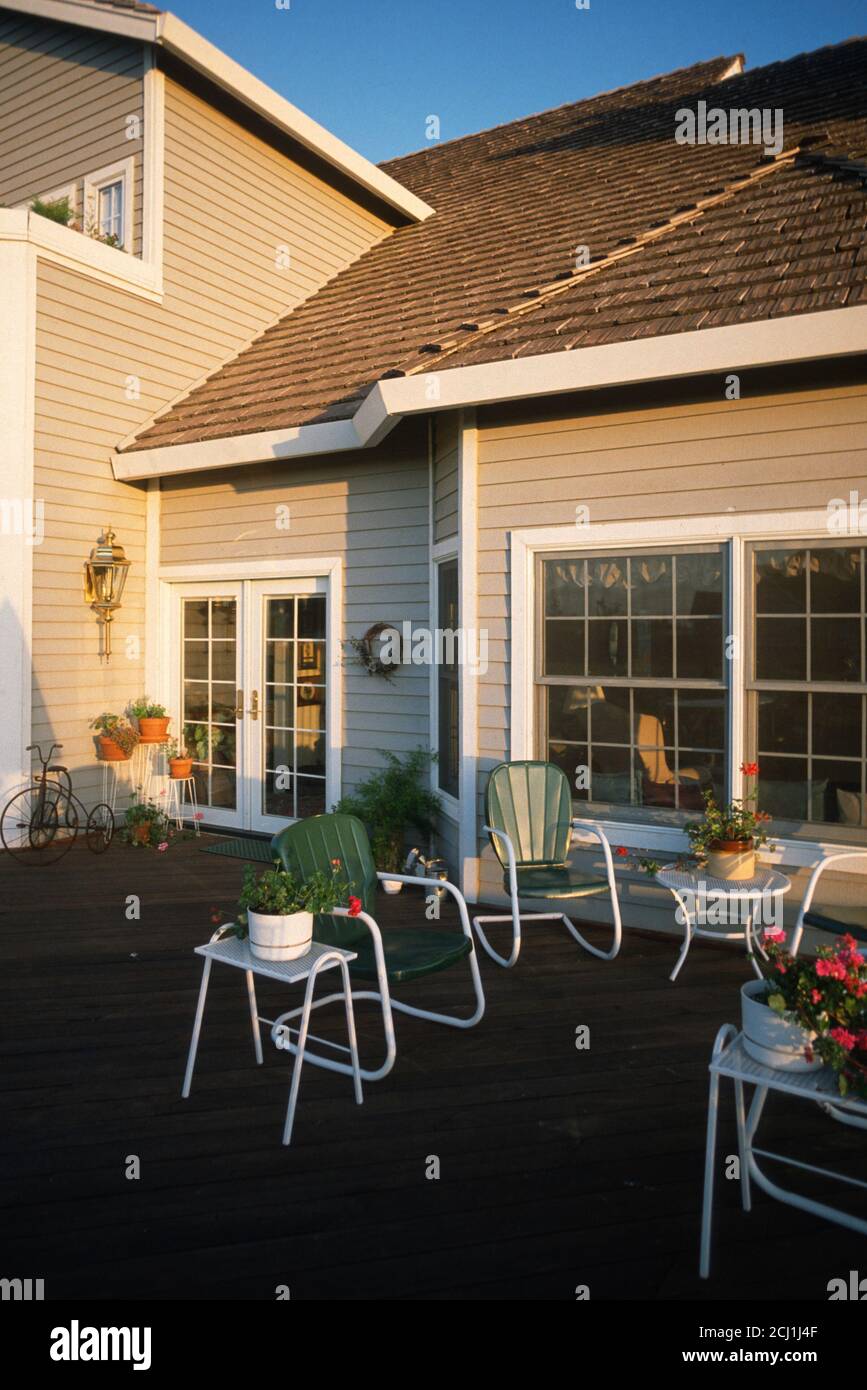 Back porch of large suburban home in Davis, California, USA Stock Photo ...