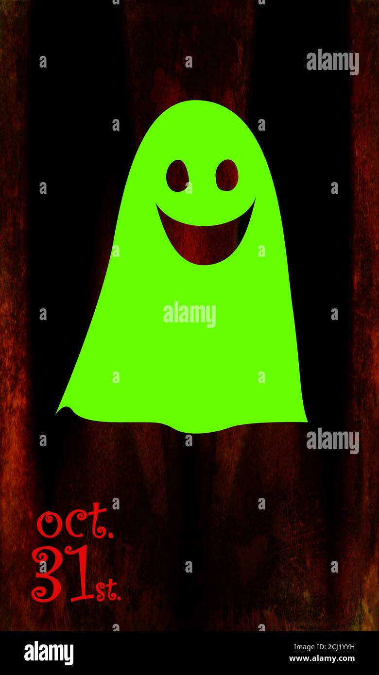 Halloween illustration with a scary green ghost Stock Photo - Alamy