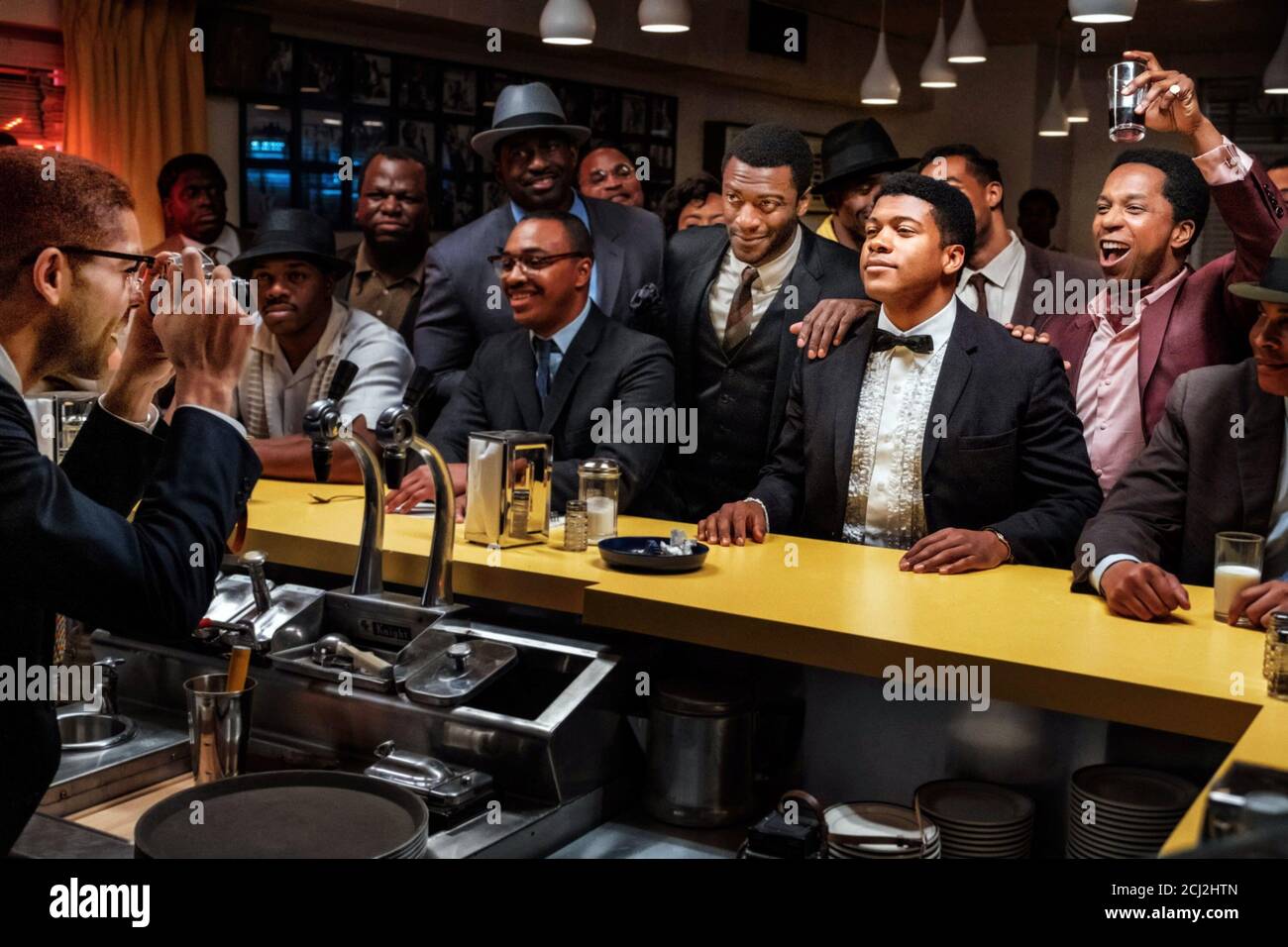 ONE NIGHT IN MIAMI, beginning at center from left: Aldis Hodge as Jim ...