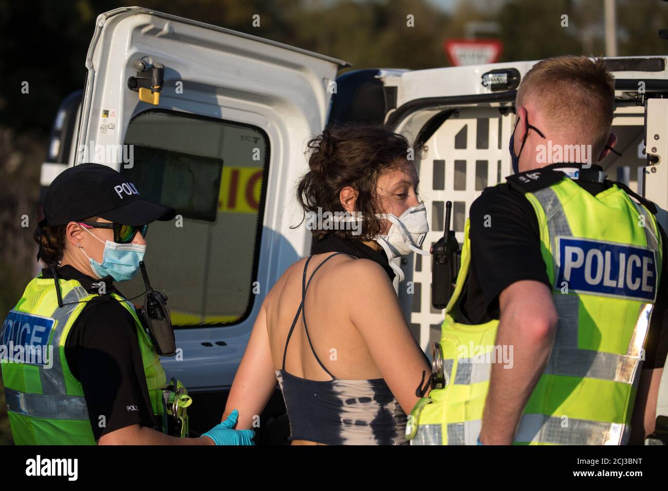 West Hyde, UK. 14th September, 2020. Hertfordshire Police officers ...