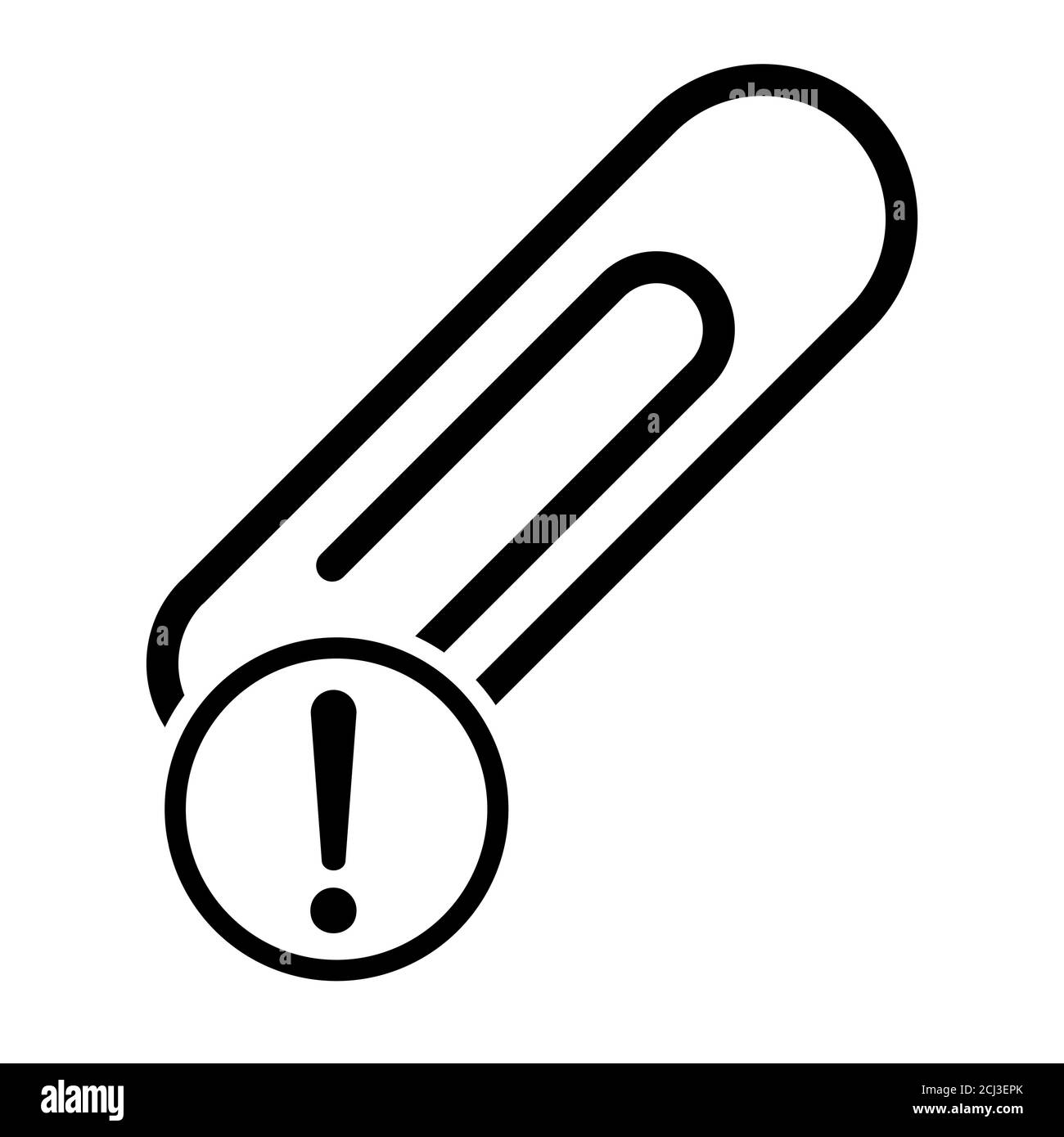 Paper clip with exclamation mark, black color isolated on white ...