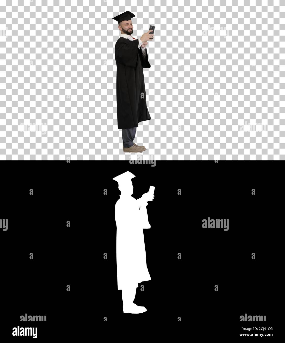 Excited graduate student taking a selfie, Alpha Channel with Sil Stock ...