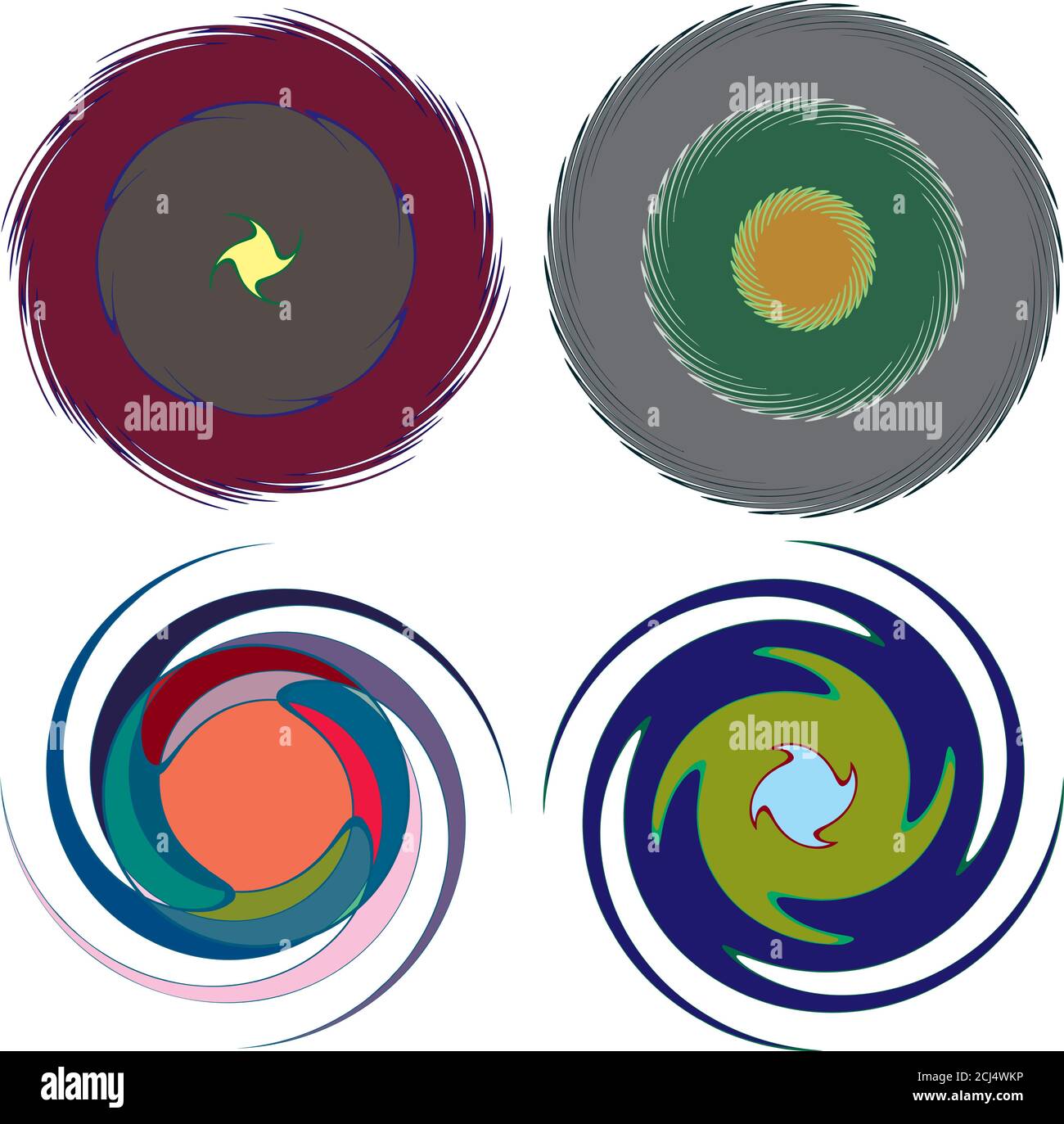 Abstract concentric, radial, concentric spiral, swirl, twirl and vortex shapes. Design elements ...