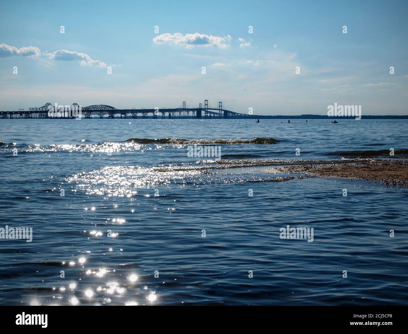 The Cheseapeake Bay Bridge in silhouette, viewed from the Eastern Shore ...