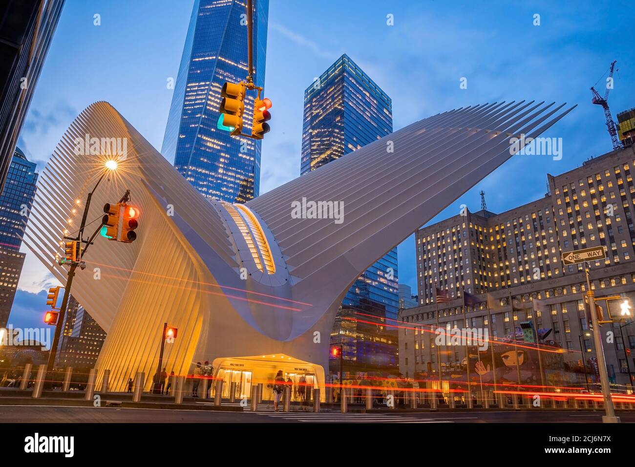 Oculus Station in New York in the evening, the World Trade Center Stock ...