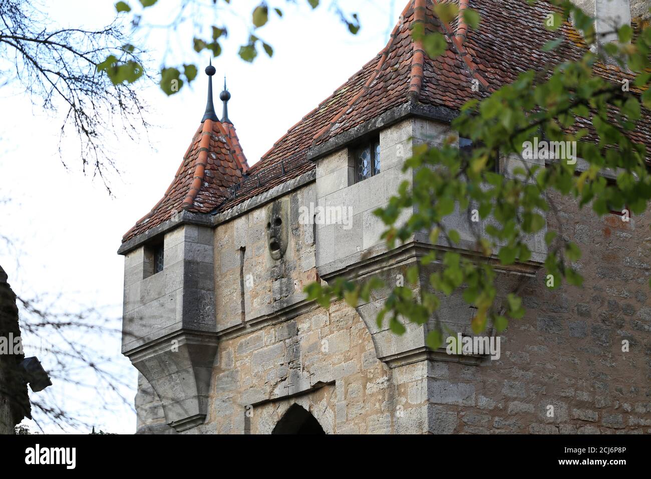 Low angle shot of a medieval castle on a white sky background Stock ...