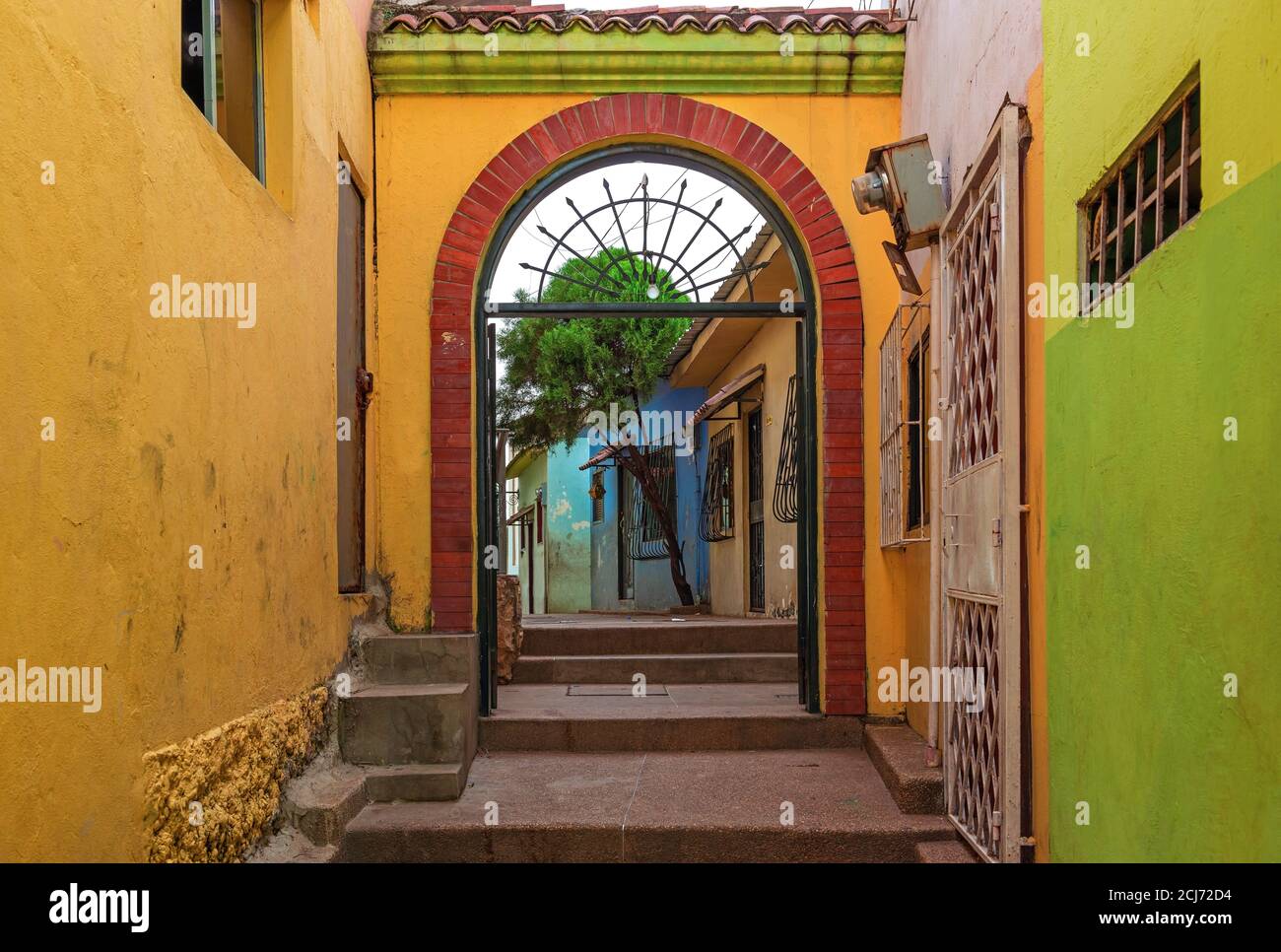 Street cityscape with colonial style architecture in the Las Penas ...
