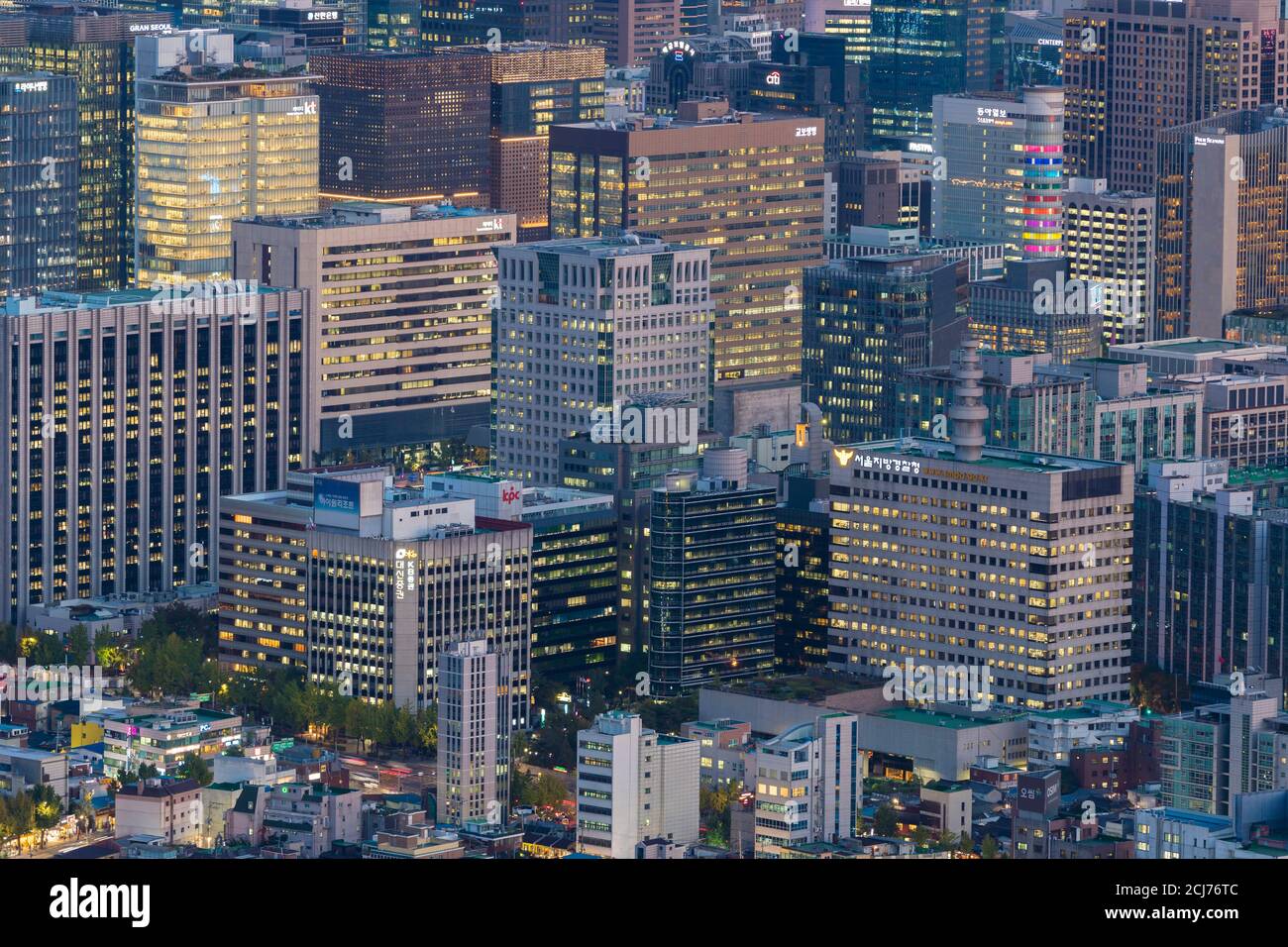 Aerial view of office buildings in Seoul CBD Stock Photo - Alamy