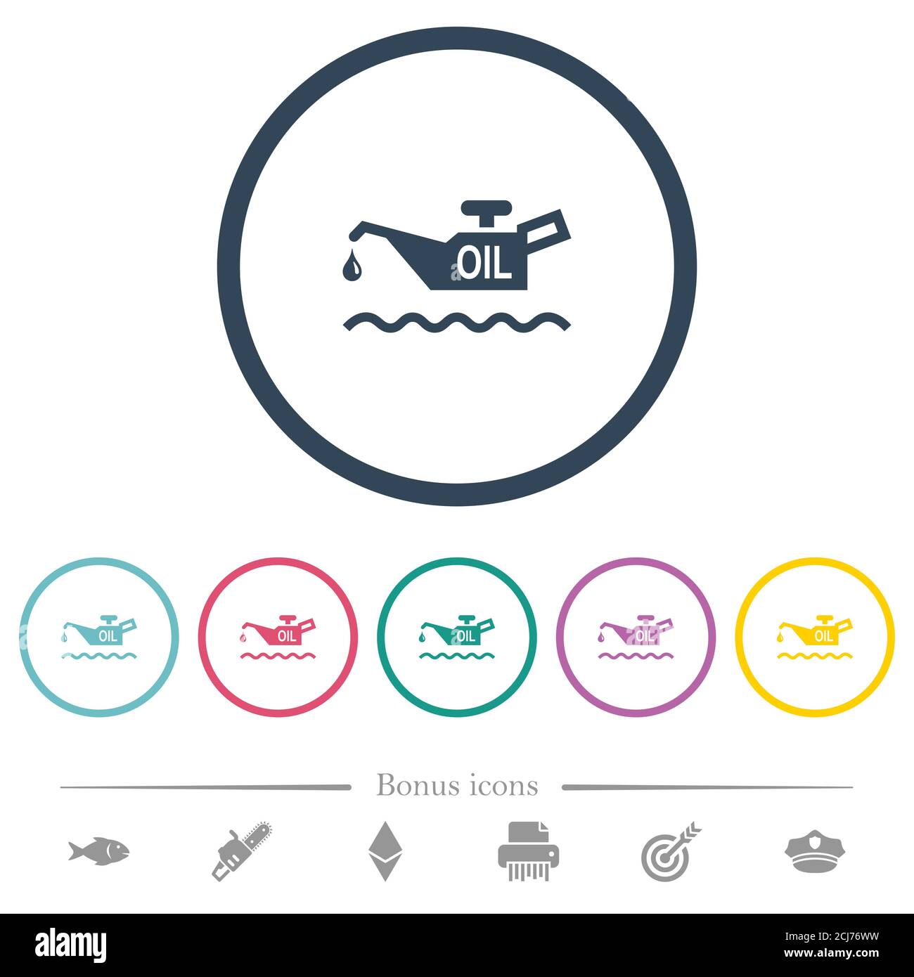 Oil level indicator flat color icons in round outlines. 6 bonus icons ...