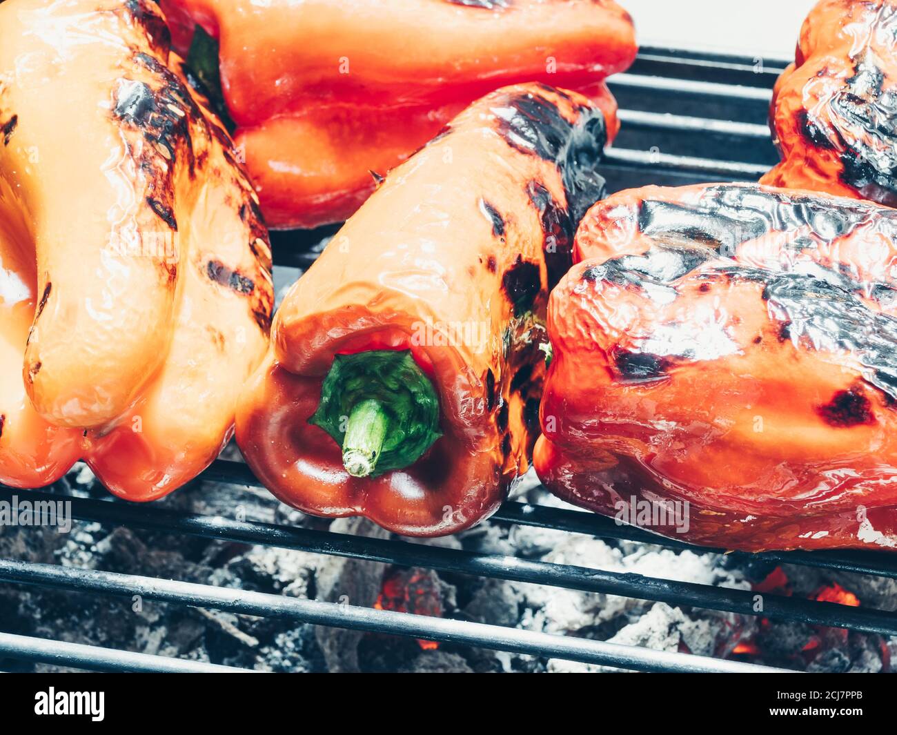 Closeup of grilled red peppers Stock Photo - Alamy