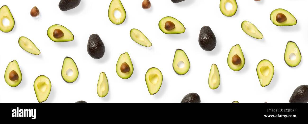 Avocado banner. Background made from isolated Avocado pieces on white ...