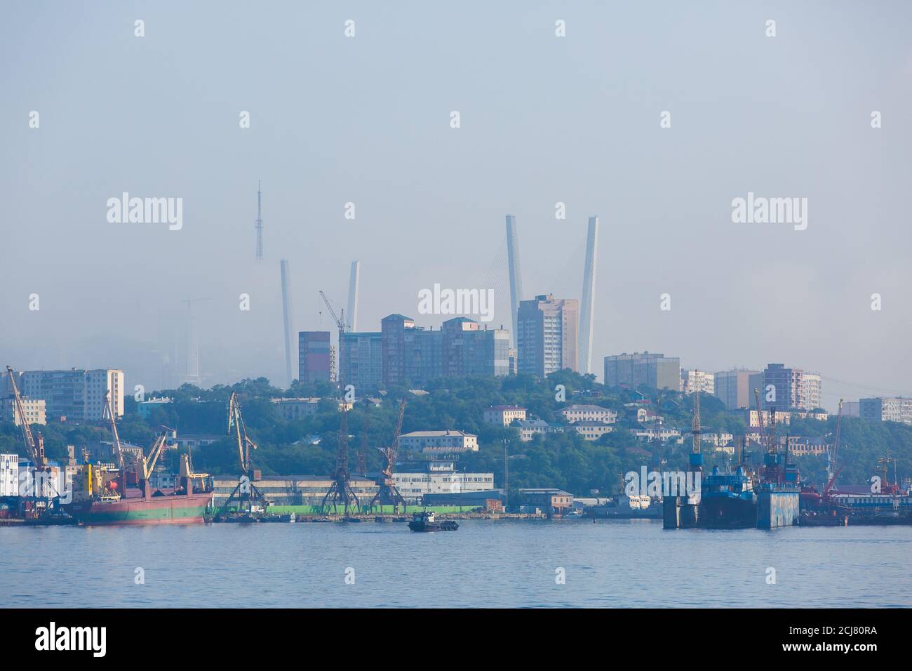 Vladivostok Marine Facade. Commercial seaport from the sea side Stock ...
