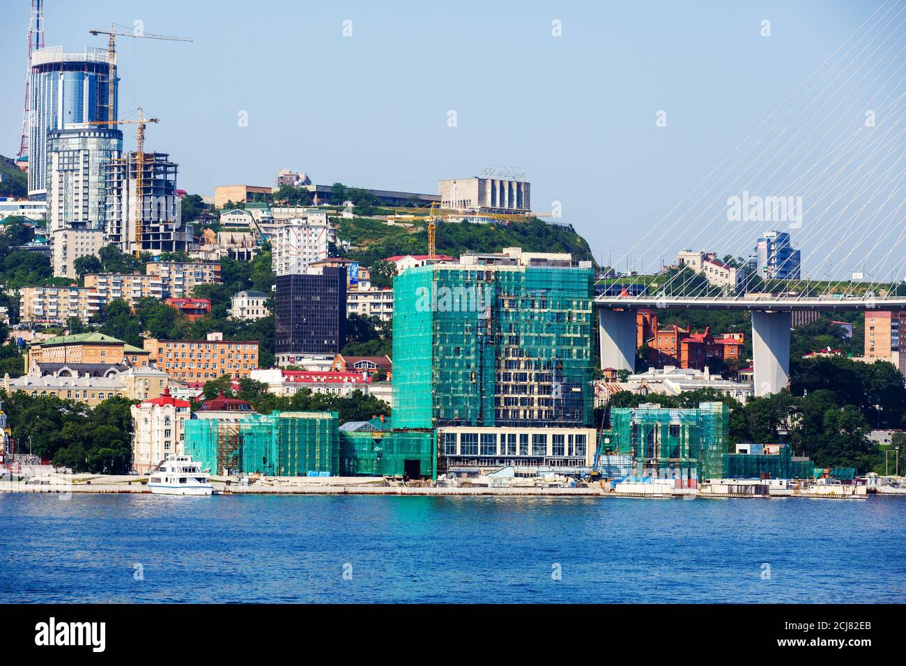 Vladivostok Marine Facade. Commercial seaport from the sea side Stock ...