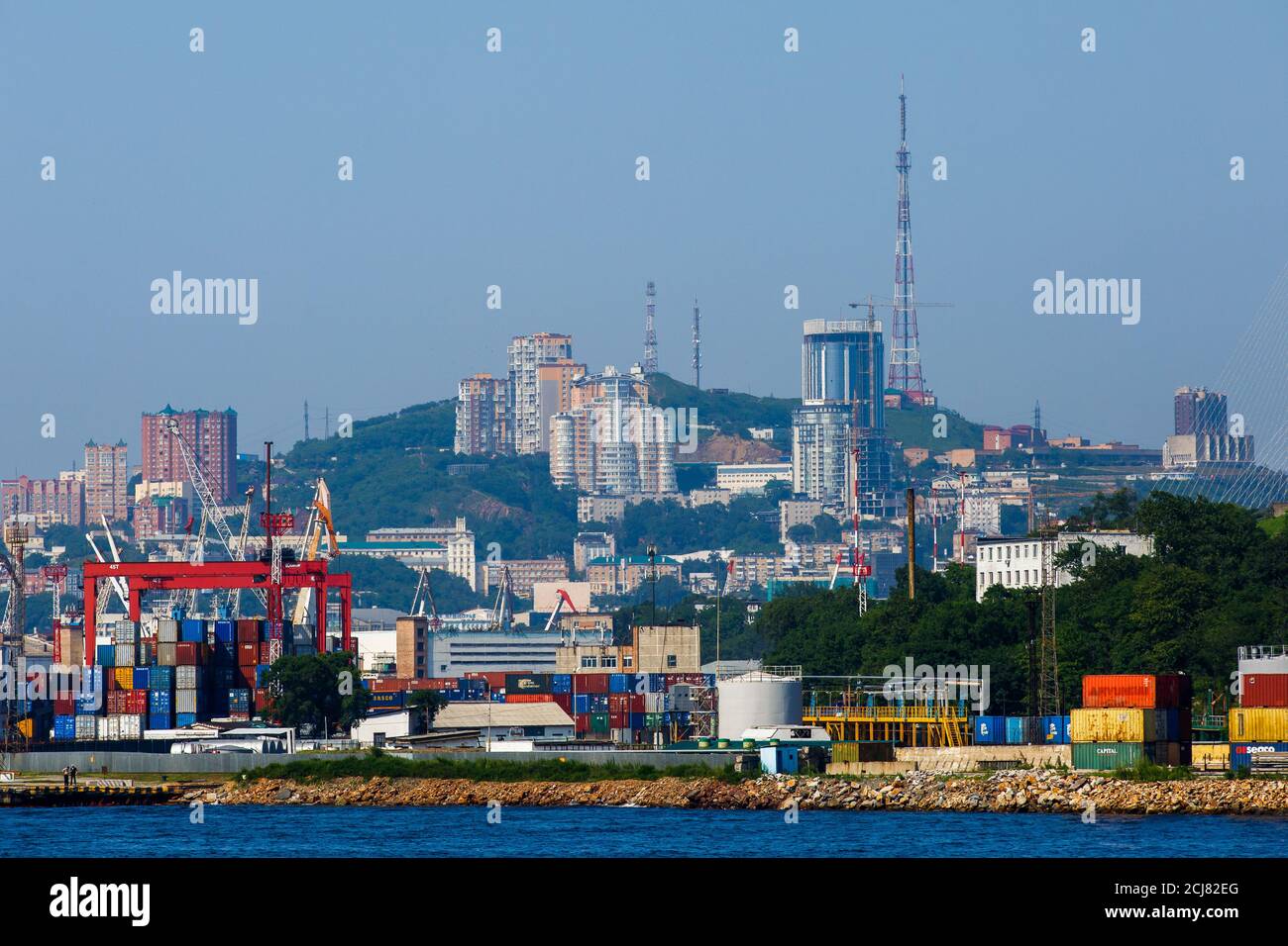 Vladivostok Marine Facade. Commercial seaport from the sea side Stock ...