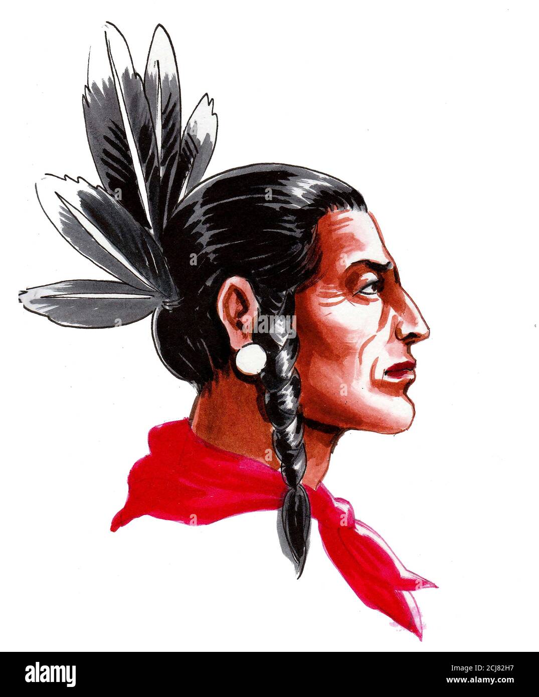 Native American chief. Ink and watercolor drawing Stock Photo - Alamy
