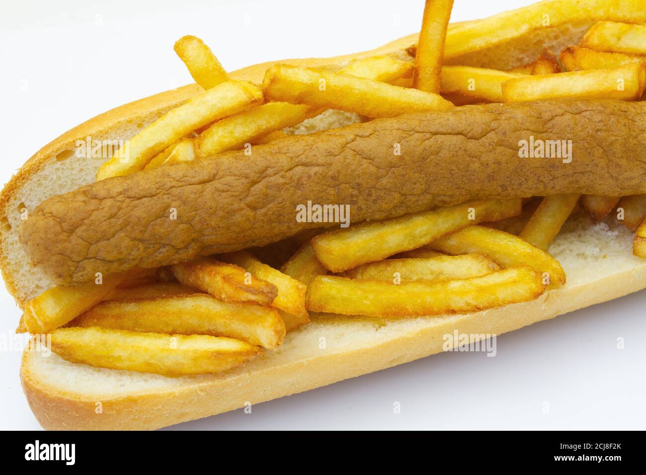American fricadelle sausage sandwich isolated on a white background ...