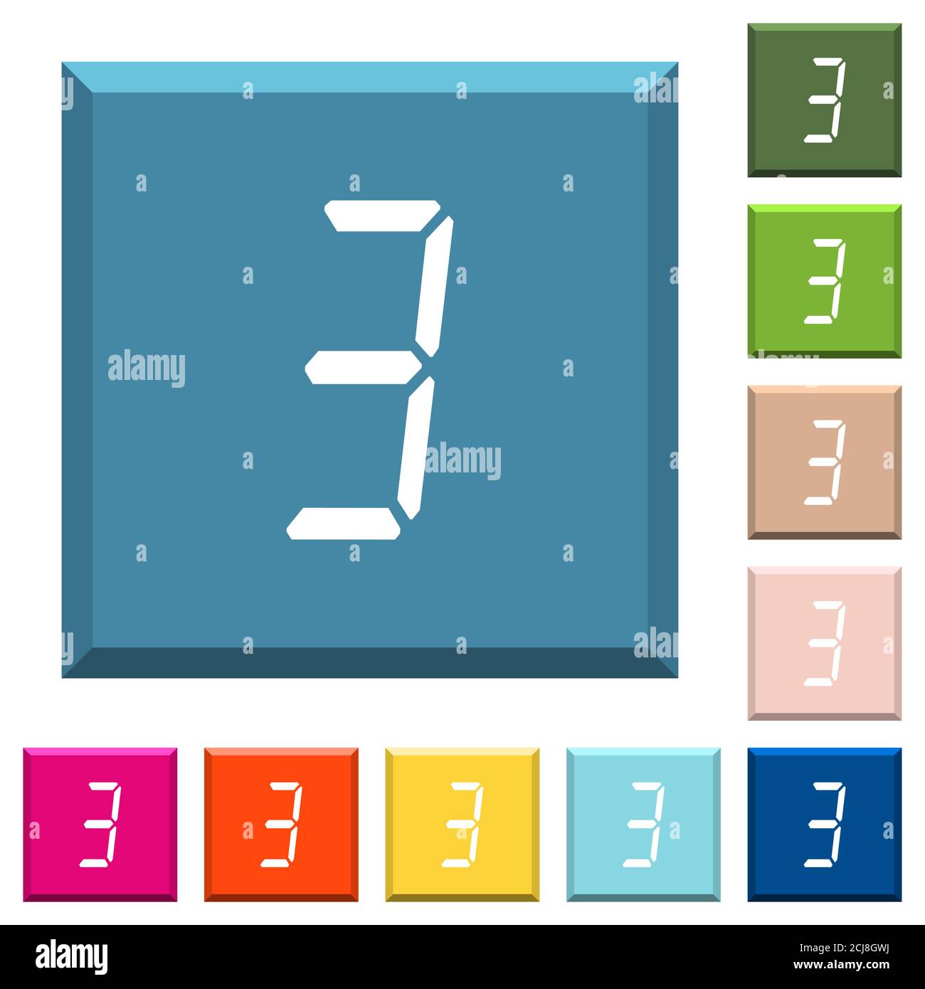 digital number three of seven segment type white icons on edged square ...