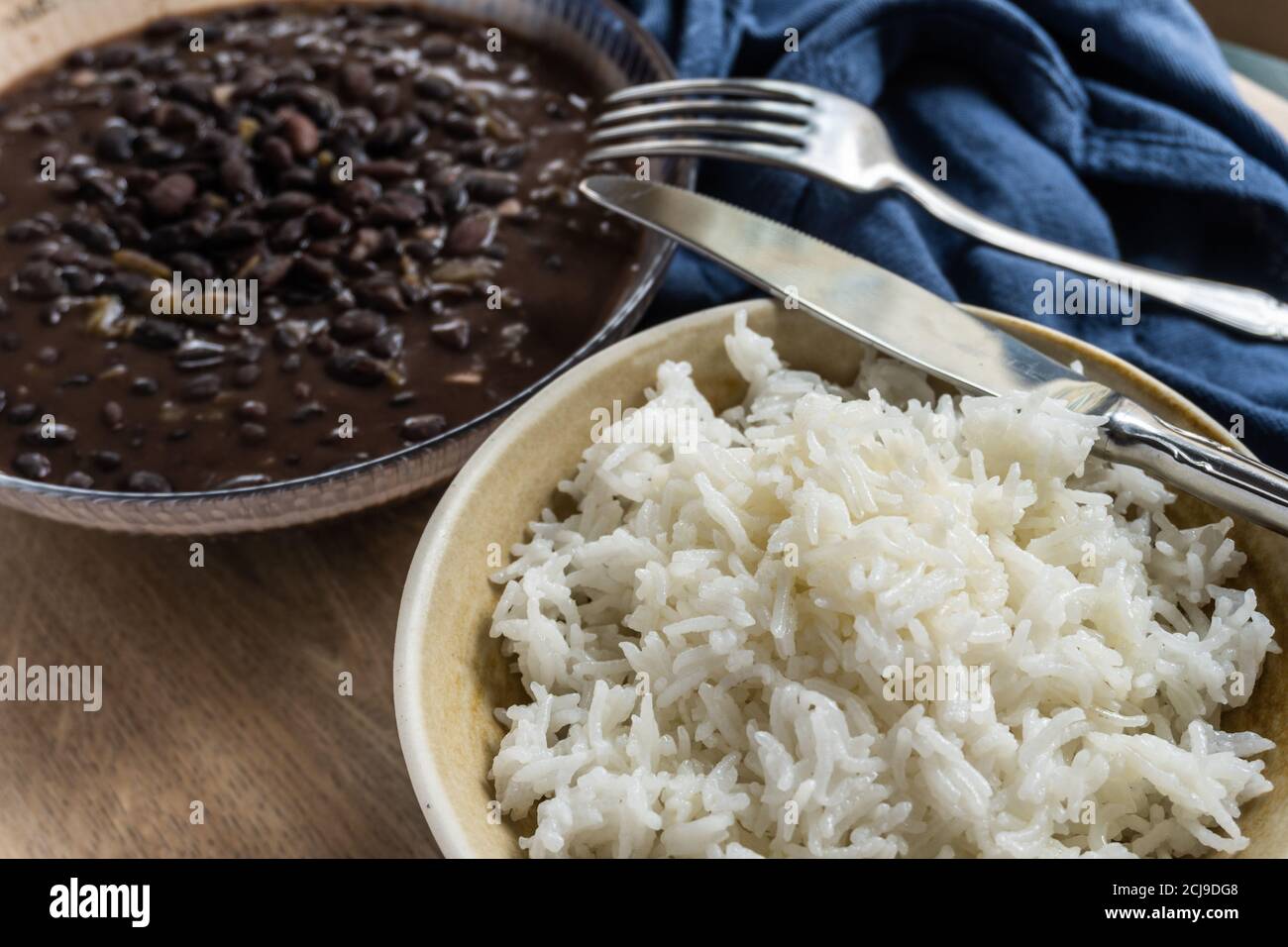Dish of traditional Cuban cuisine with black beans and rice Stock Photo ...