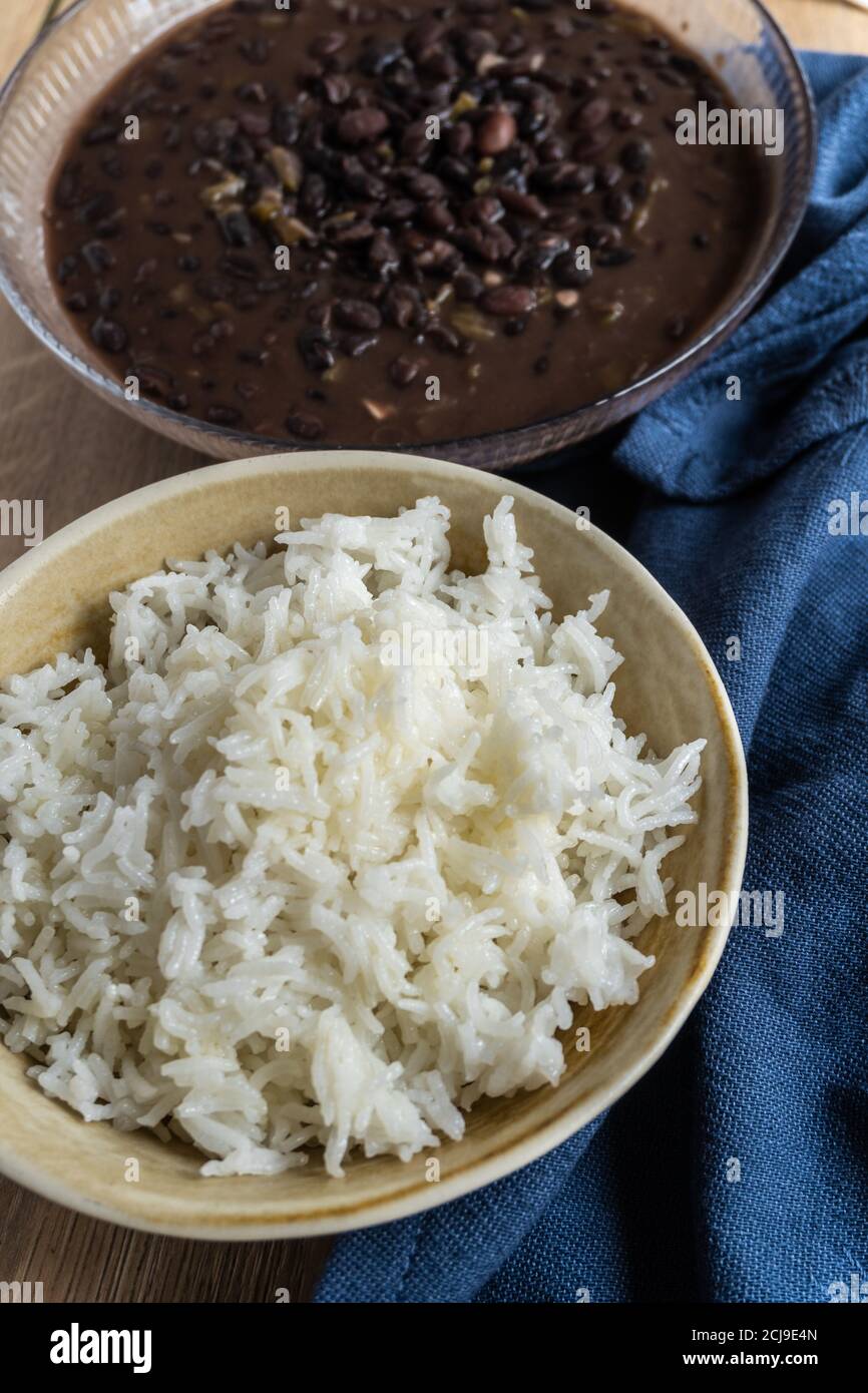 Dish of traditional Cuban cuisine with black beans and rice Stock Photo ...