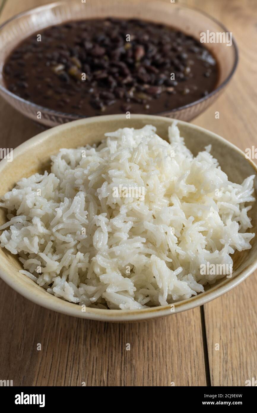 Dish of traditional Cuban cuisine with black beans and rice Stock Photo ...