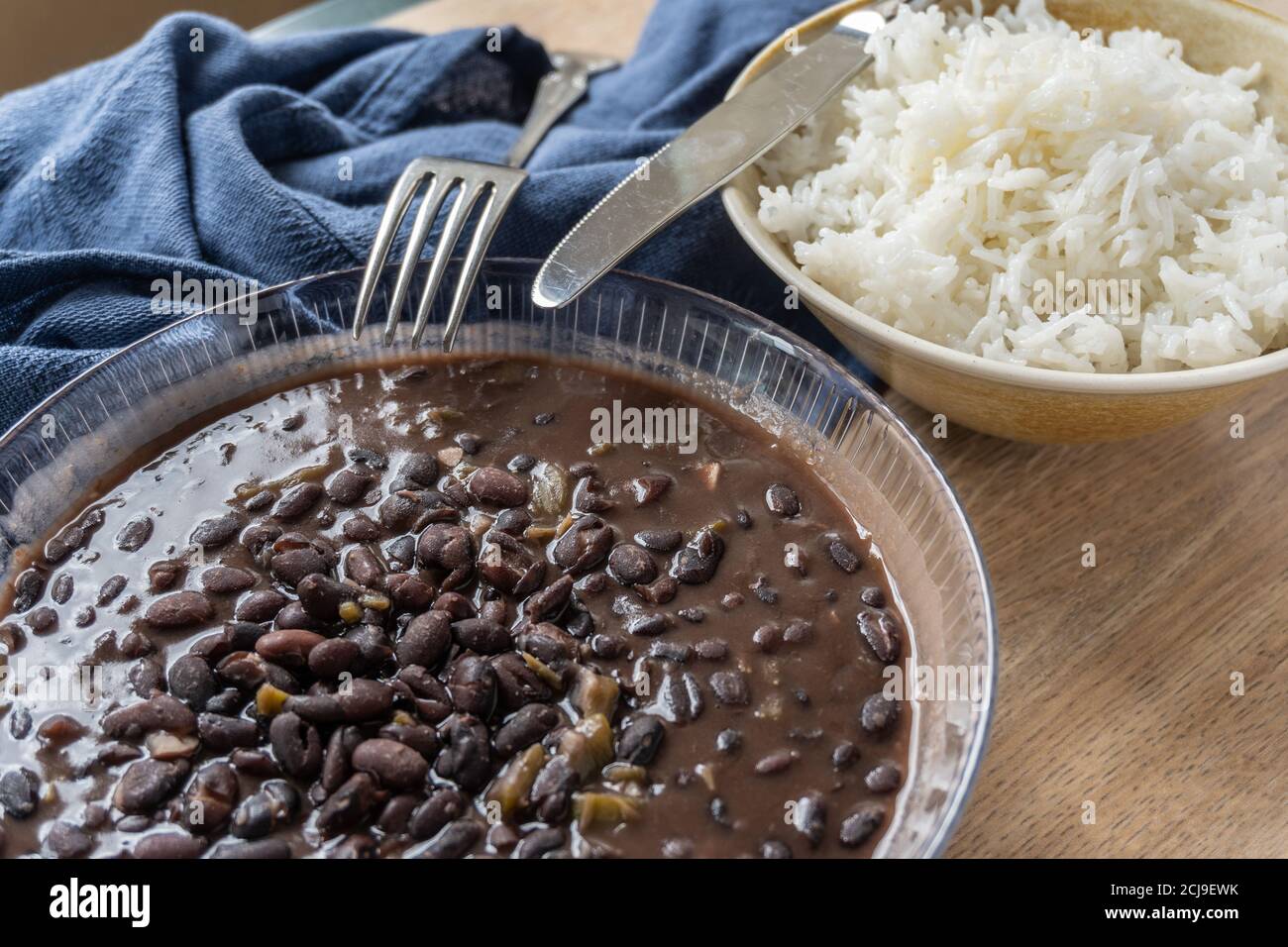 Dish of traditional Cuban cuisine with black beans and rice Stock Photo ...