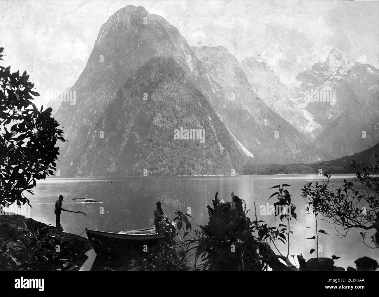 Men with a boat at Milford Sound, New Zealand, circa 1880 by Charles ...