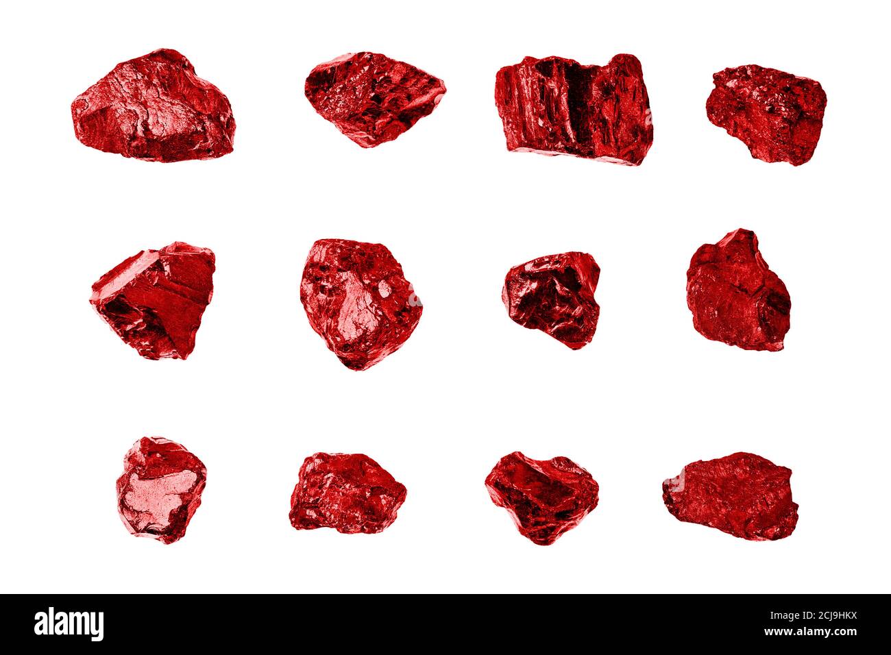 Red gem stones white background isolated closeup, ruby gemstones set ...