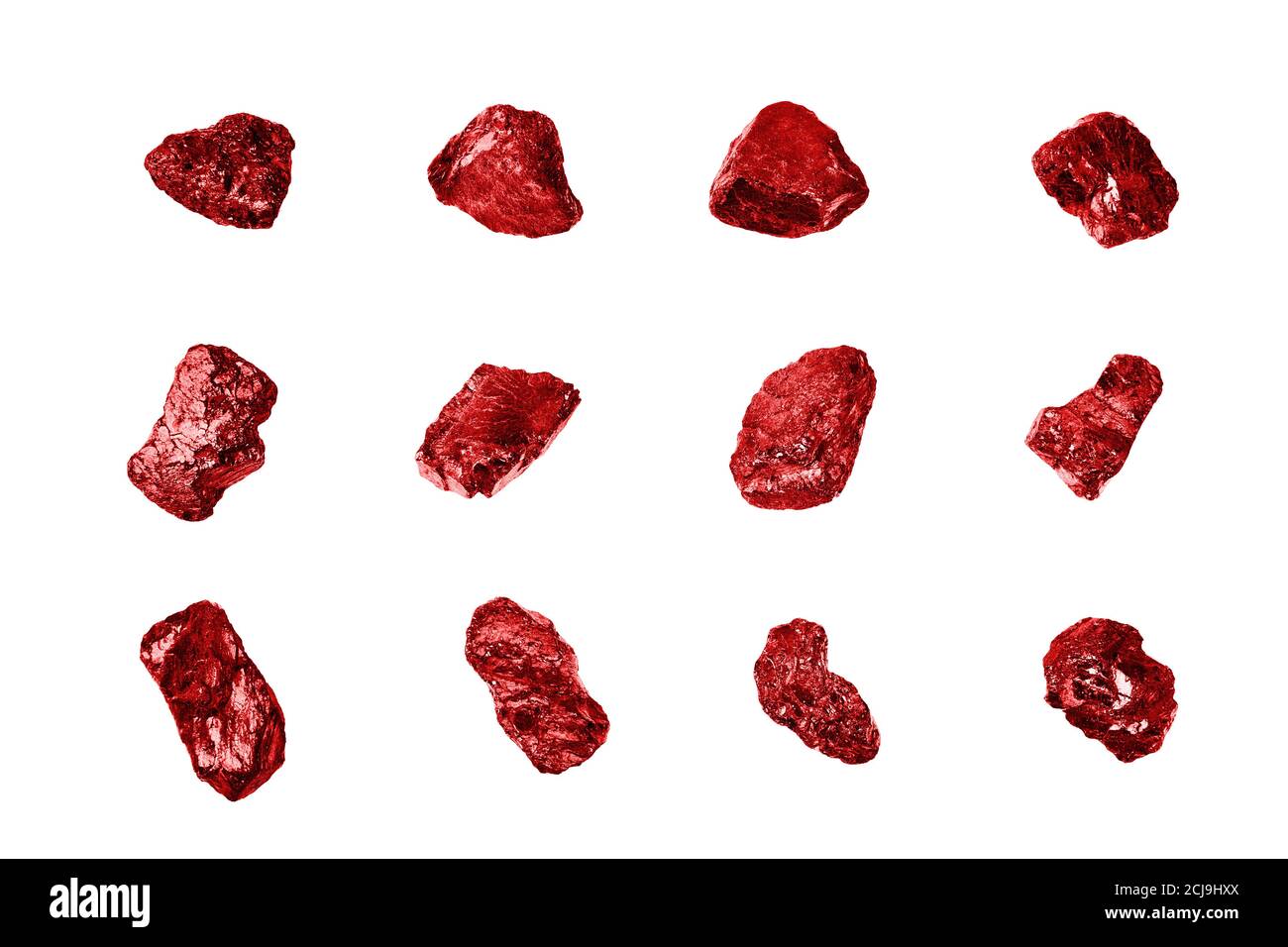 Red gem stones white background isolated closeup, ruby gemstones set ...