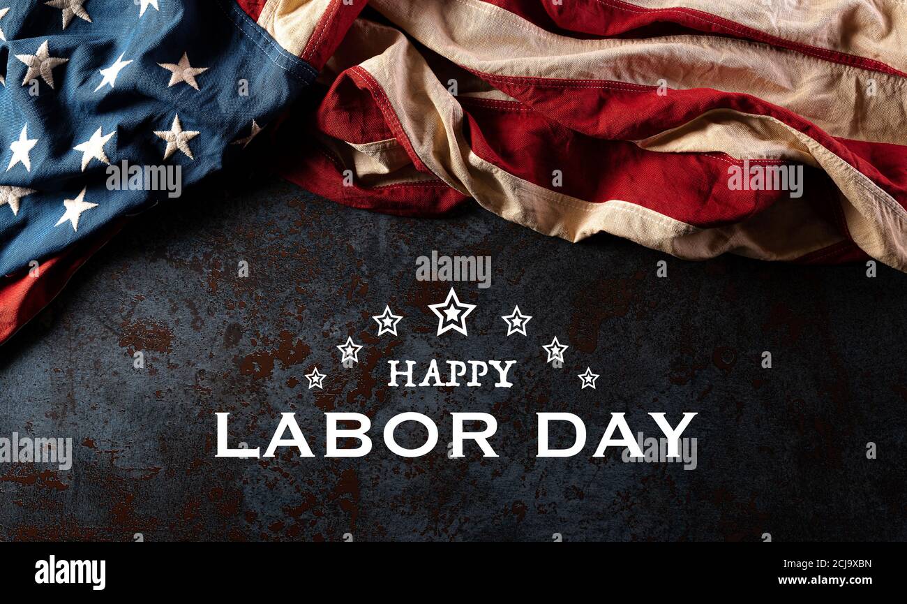 Happy labor day text with America flag over black stone texture ...