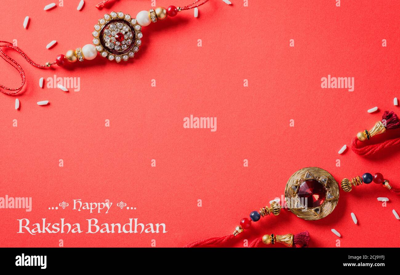 Raksha Bandhan, Indian festival with beautiful Rakhi and Rice Grains on ...