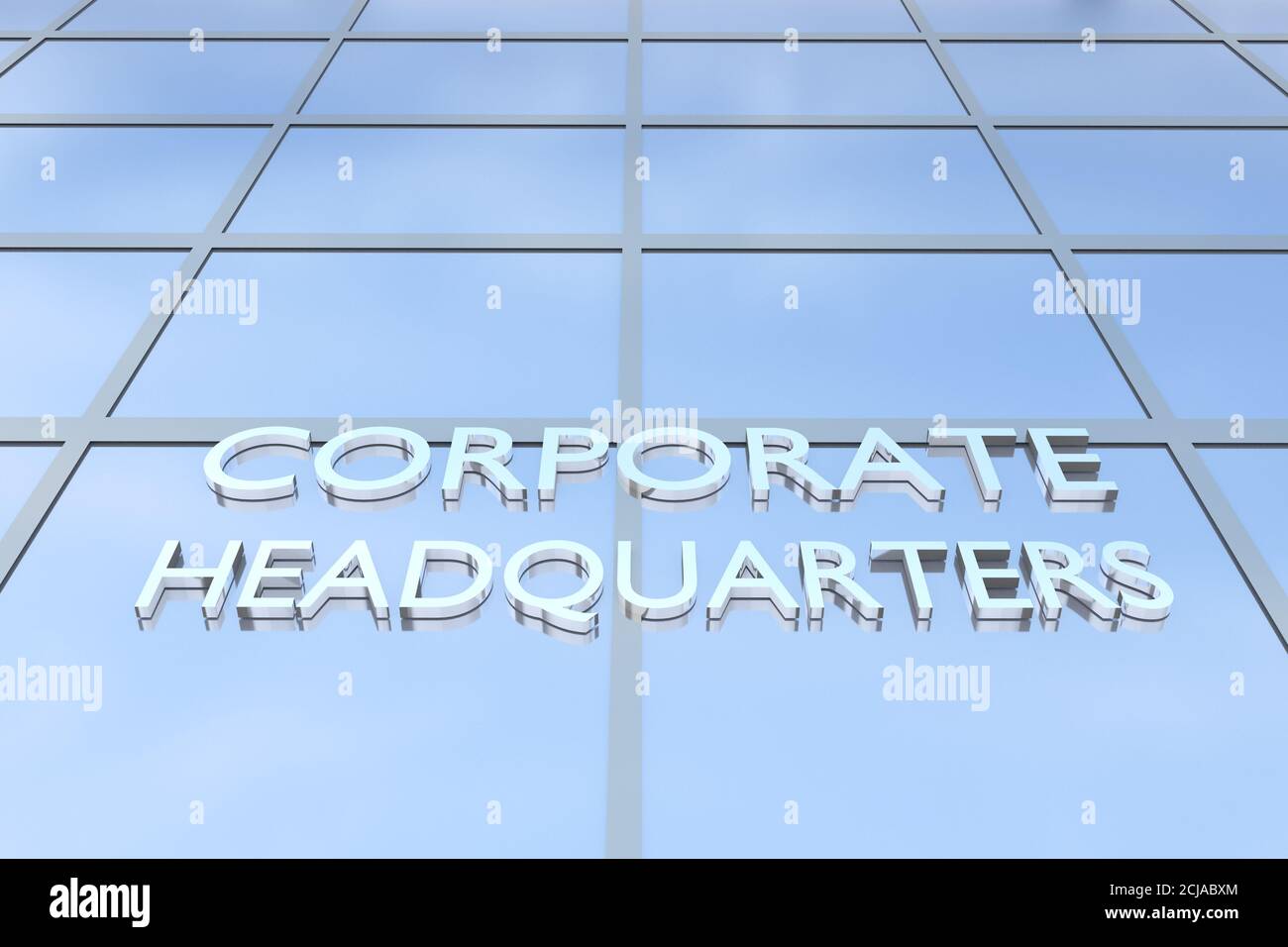 3D illustration of a building with the script CORPORATE HEADQUARTERS ...