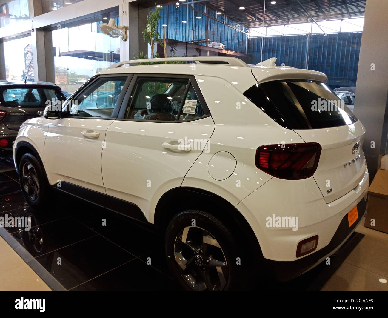 DISTRICT KATNI, INDIA - FEBRUARY 10, 2020: Latest hyundai white color ...