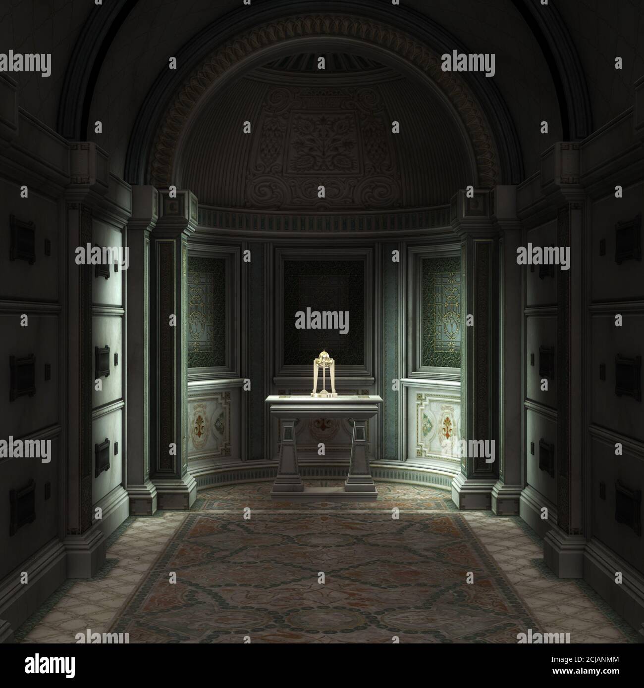 Digitally rendered old gothic crypt indoors, 3d illustration Stock ...