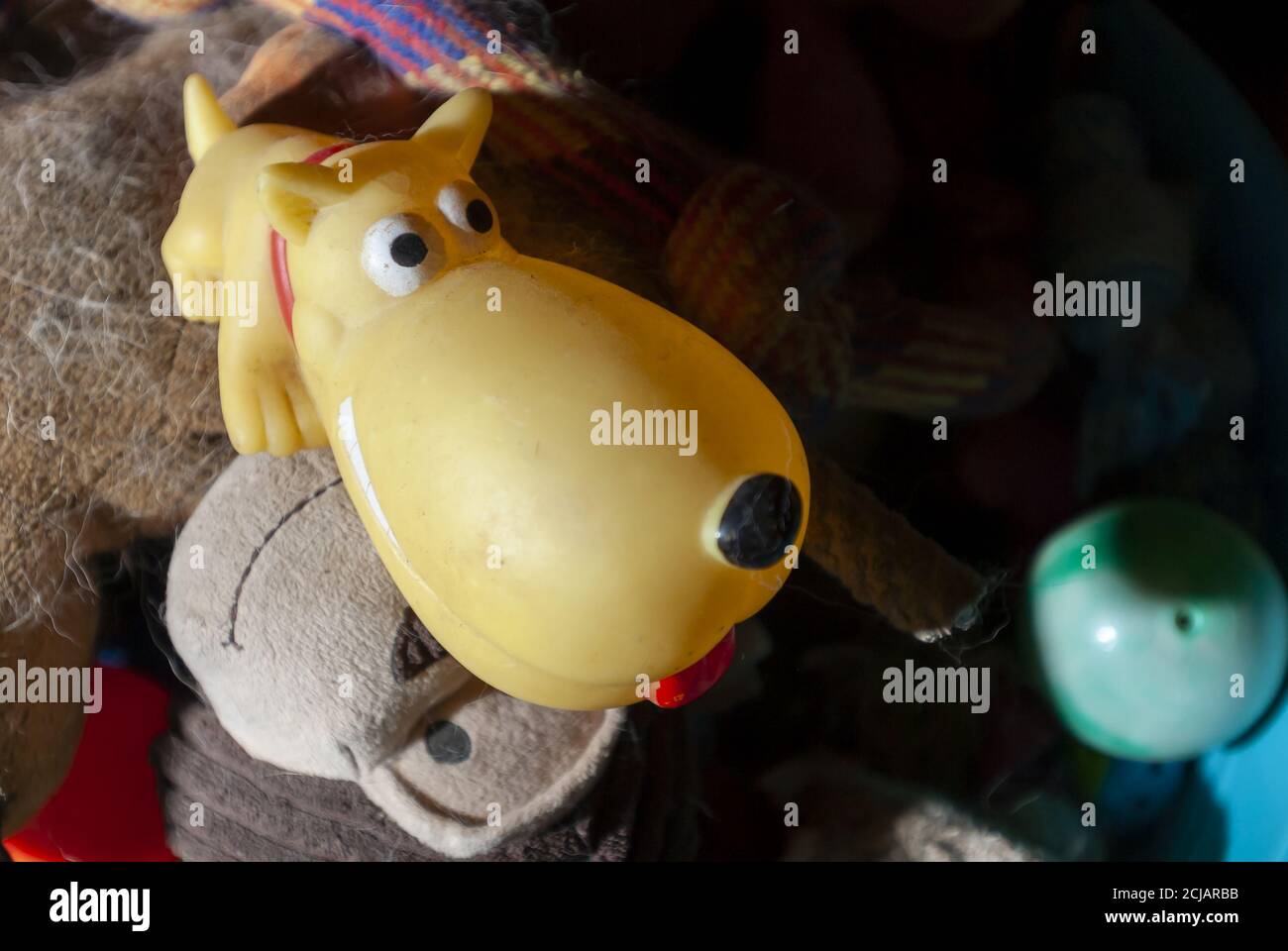 Closeup of a yellow plastic toy dog with a big snout Stock Photo - Alamy