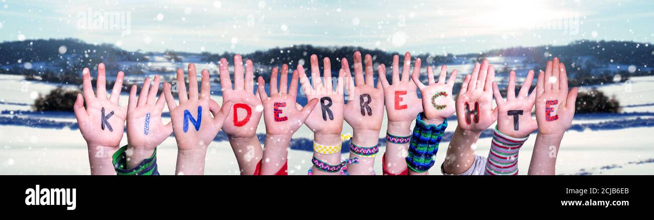 Children Hands Building Kinderrecht Means Children Rights, Winter ...