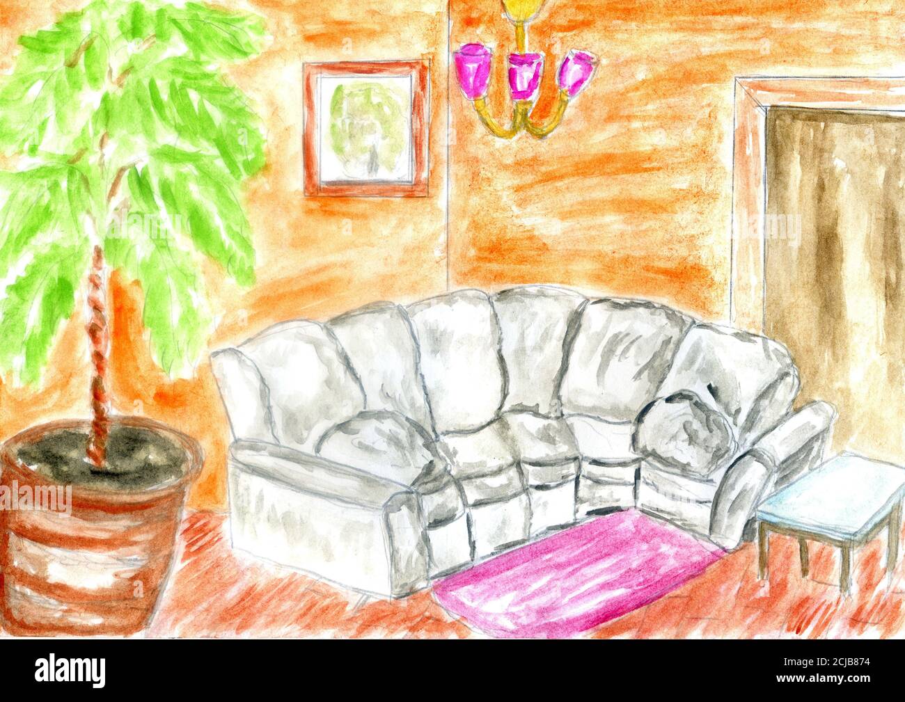 Hand drawn sketch of living room with comfort sofa colorful ...
