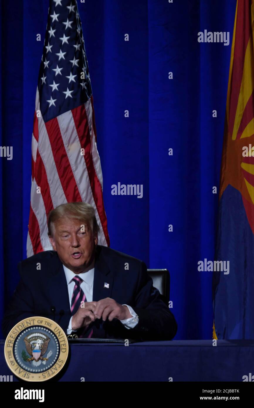 Phoenix, Arizona, USA. 15th Sep, 2020. President Donald Trump holds a ...