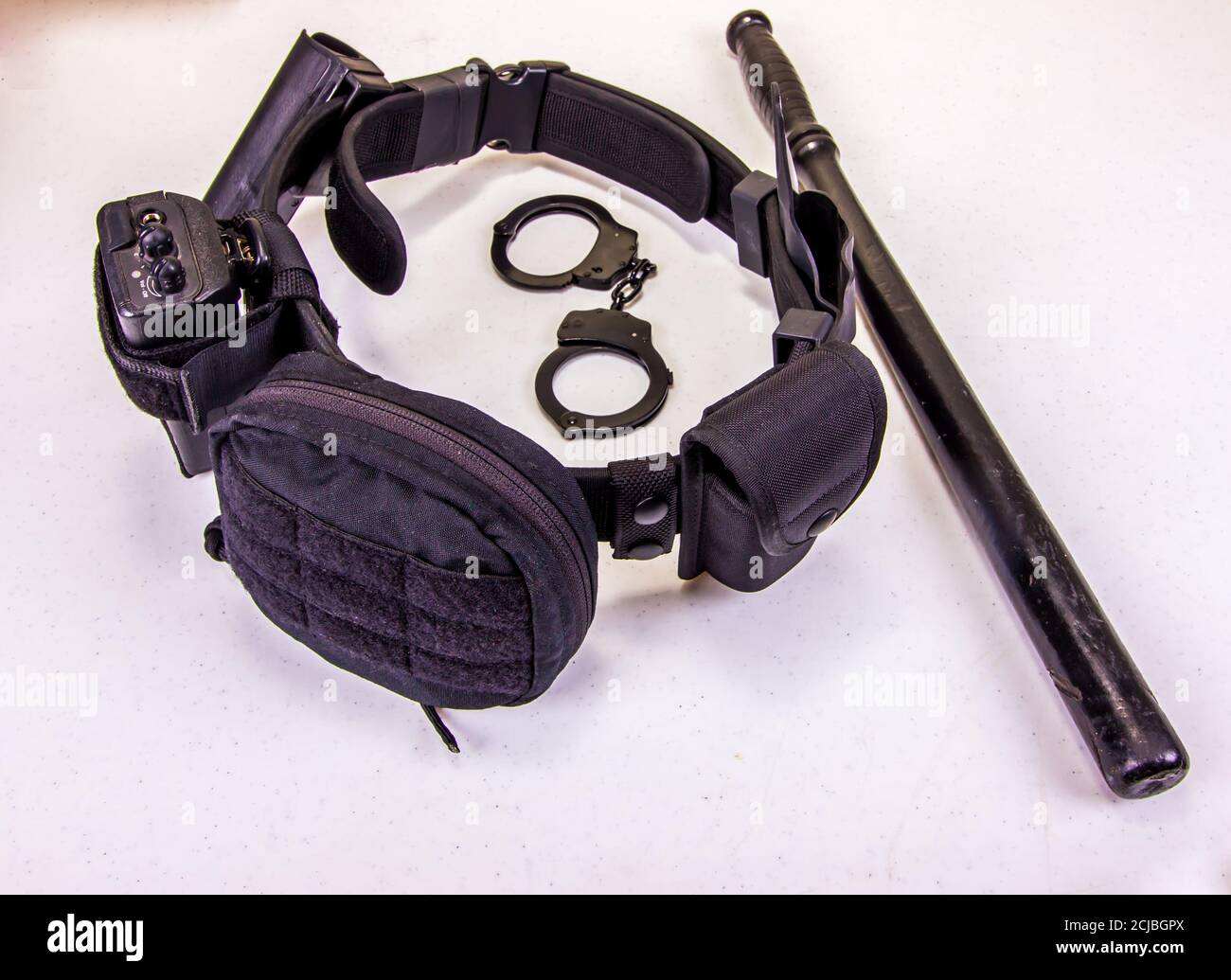 Police Utility Belt With Radio, Handcuffs And Billy Club Stock Photo ...