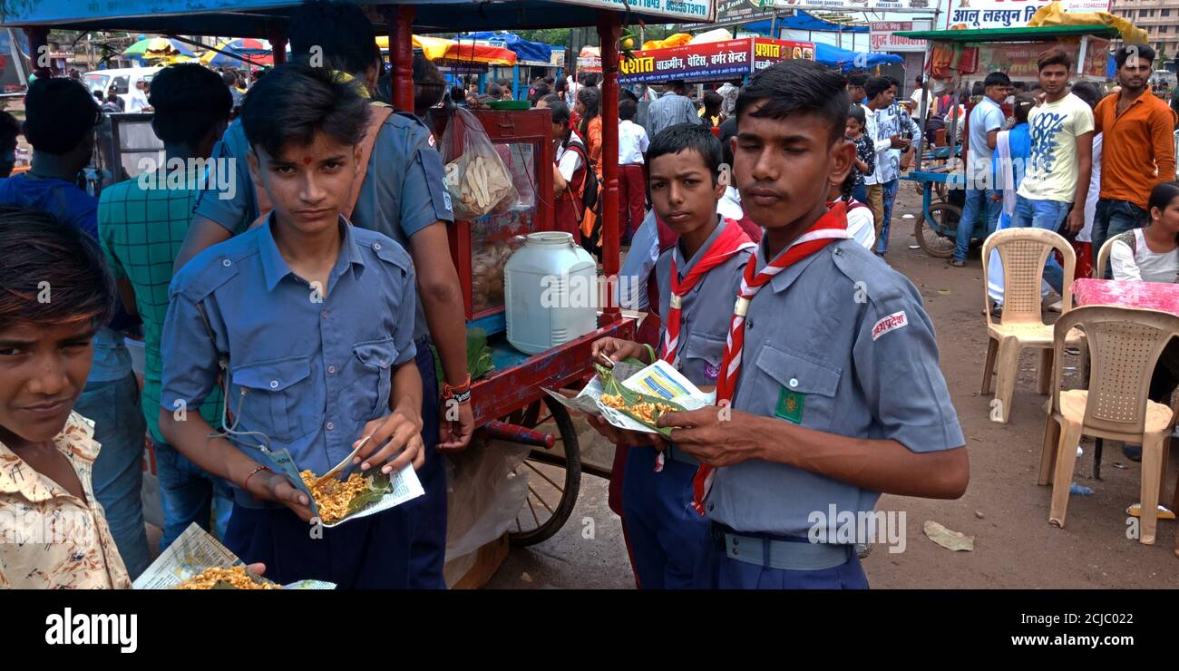 DISTRICT KATNI, INDIA - AUGUST 15, 2019: Indian school male students ...