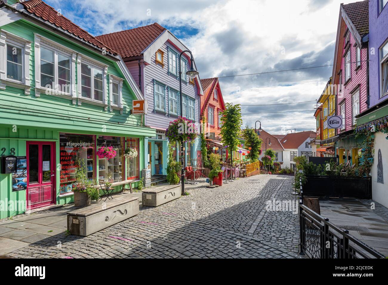 Stavanger, Norway - View of the old town streets, people and ...