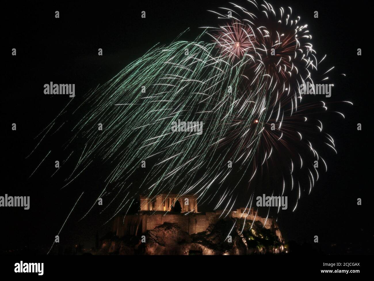 Fireworks Explode Over The Ancient Parthenon Temple At The Acropolis ...