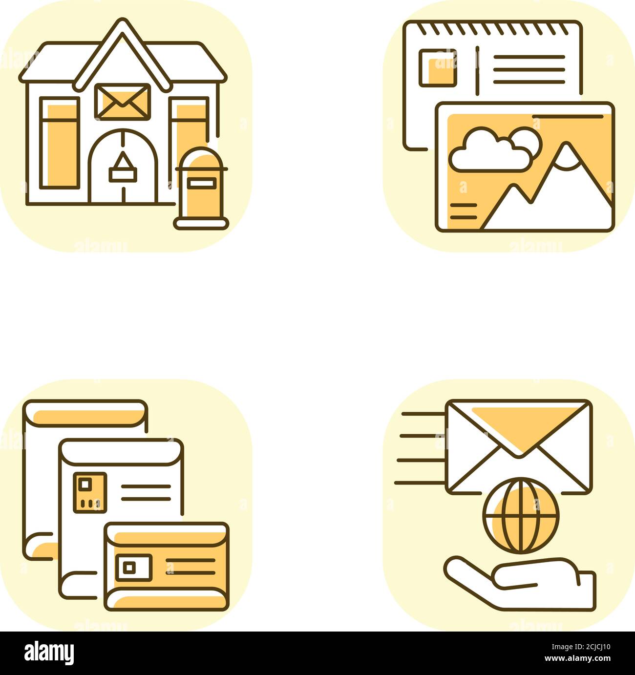 Mail correspondence yellow RGB color icons set Stock Vector Image & Art ...