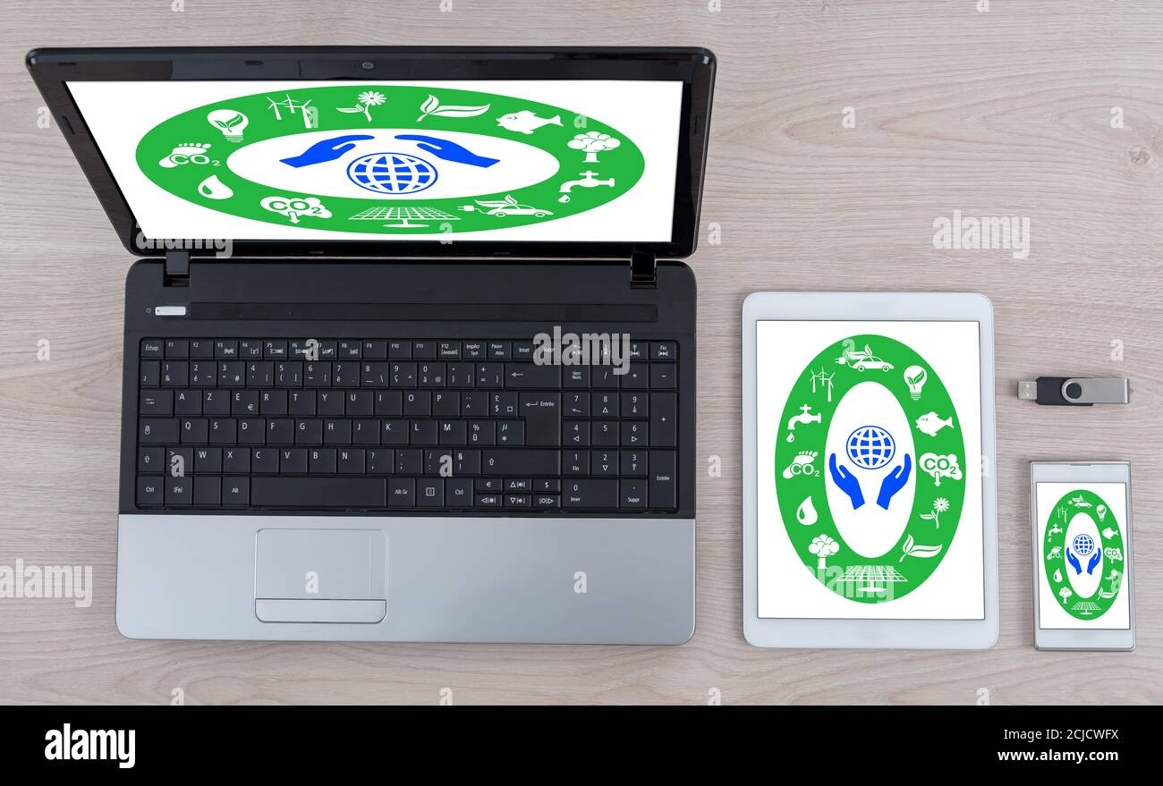 Environment protection concept shown on different information ...