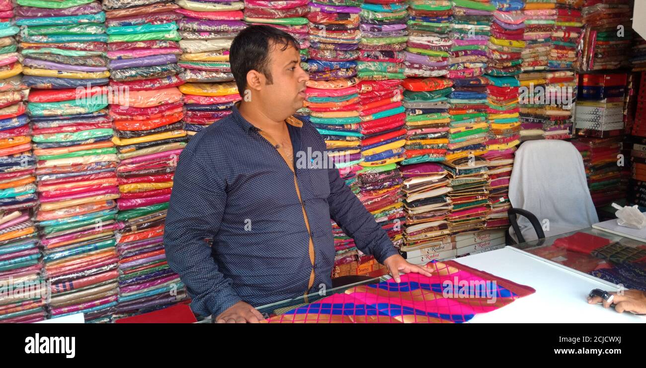 DISTRICT KATNI, INDIA - SEPTEMBER 18, 2019: An indian shopkeeper ...