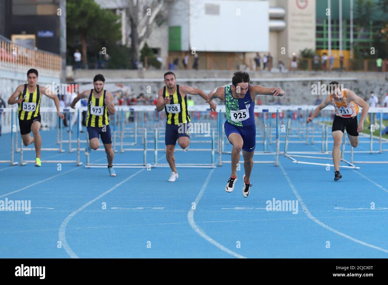 ISTANBUL, TURKEY - SEPTEMBER 05, 2020: Athletes running 100 metres ...