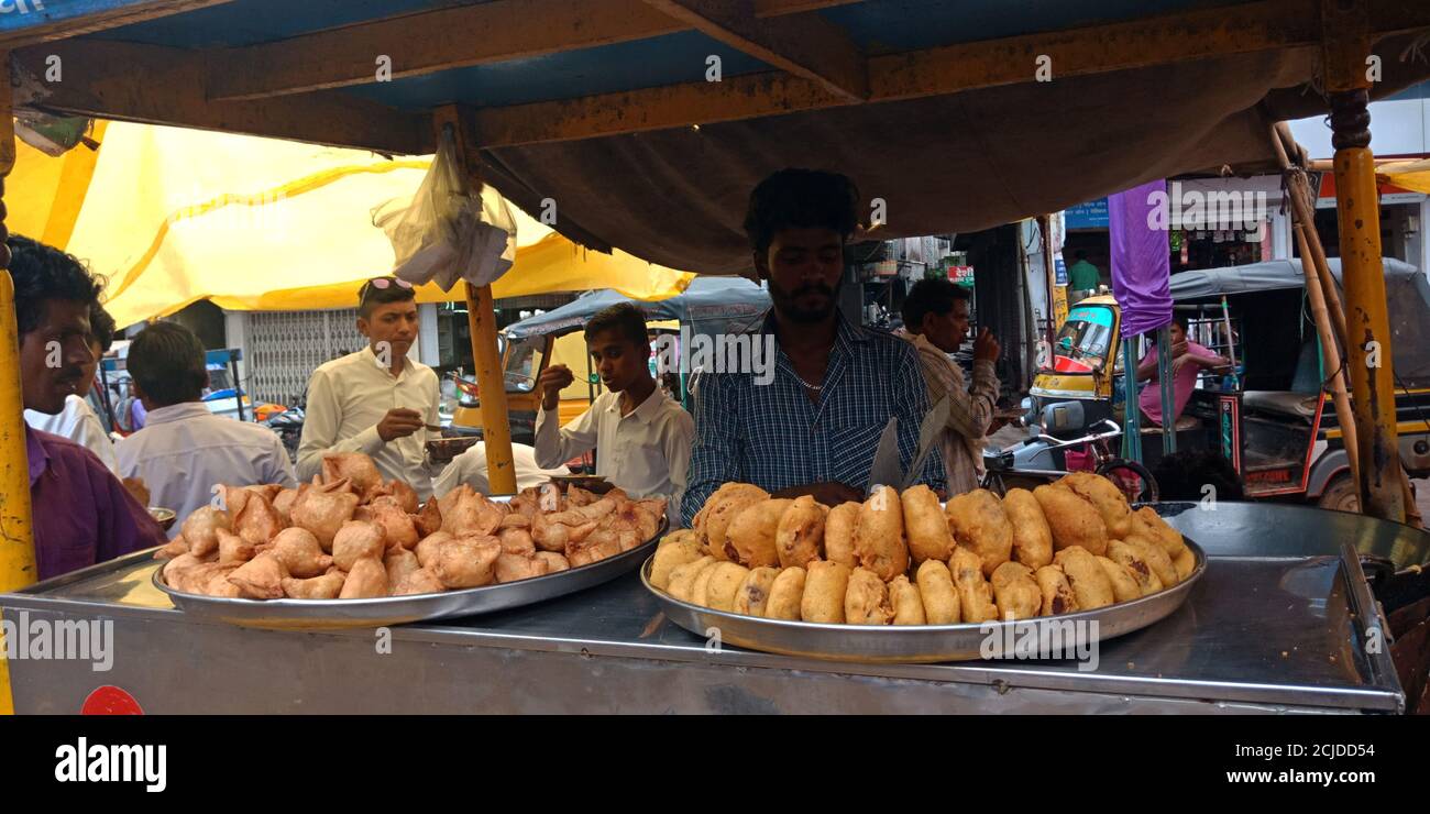 DISTRICT KATNI, INDIA - SEPTEMBER 24, 2019: an indian food seller ...