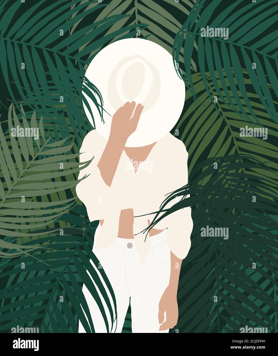 Illustration of a female wearing white clothes standing in a forest ...