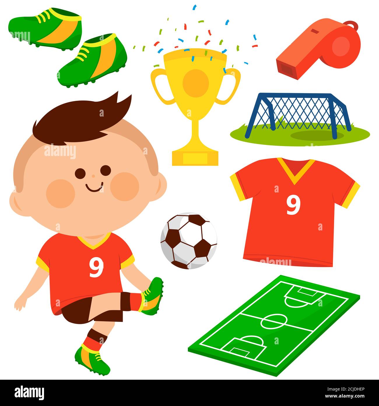 Child football player. Soccer illustration collection Stock Photo - Alamy